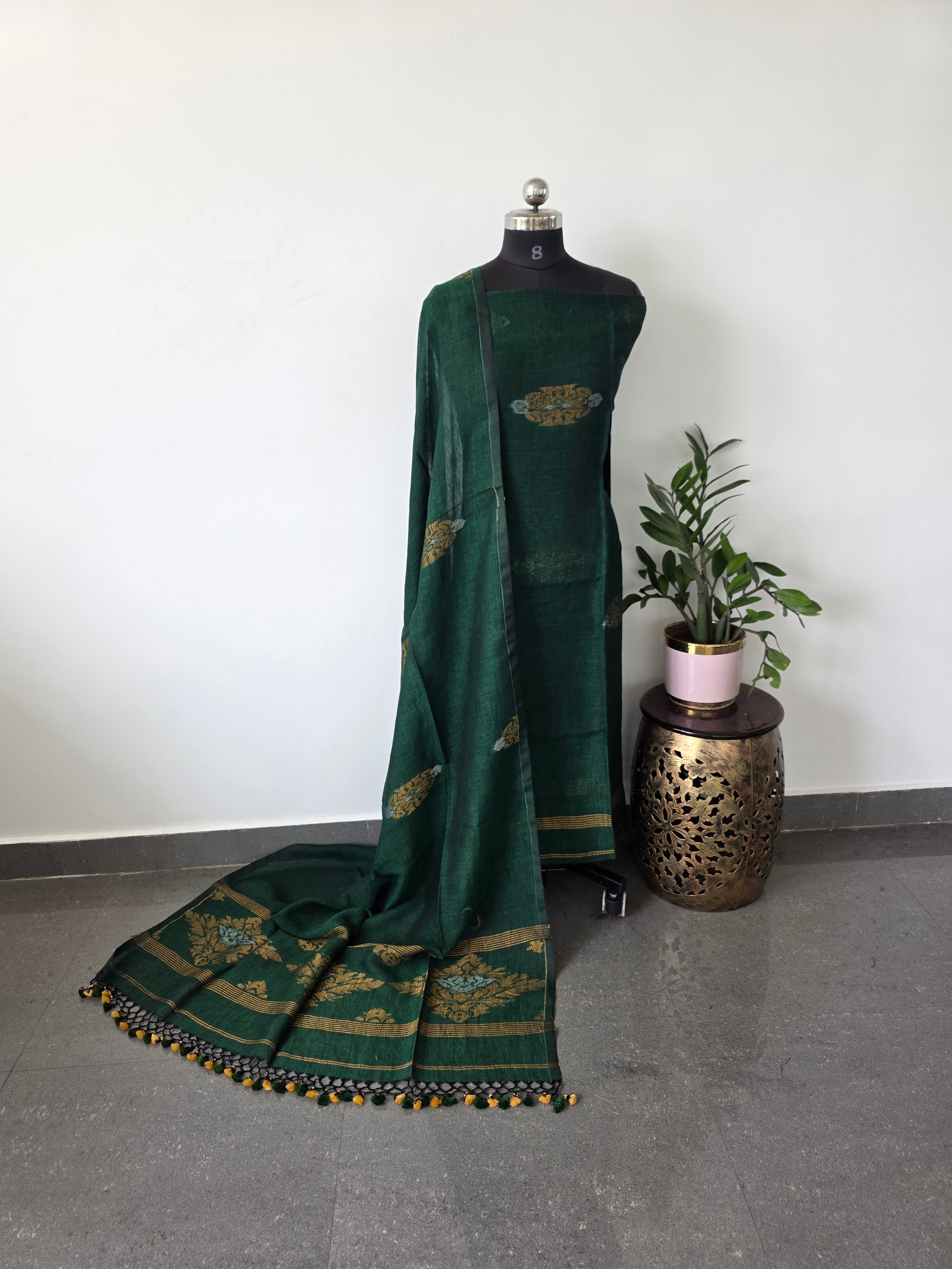 Premium handloom linen jamdhani set - GR27 – wwwcollections