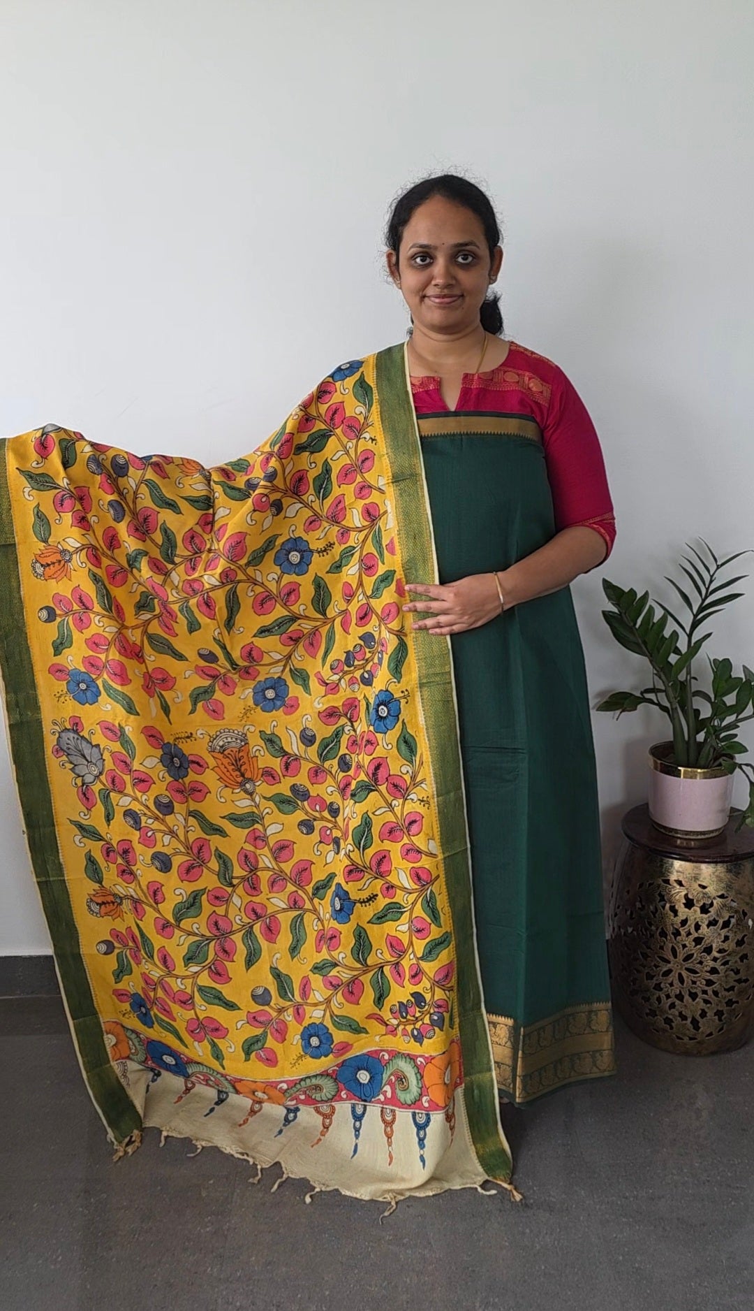 Premium mangalagiri handloom cotton with pure pen kalamkari duppatta ...